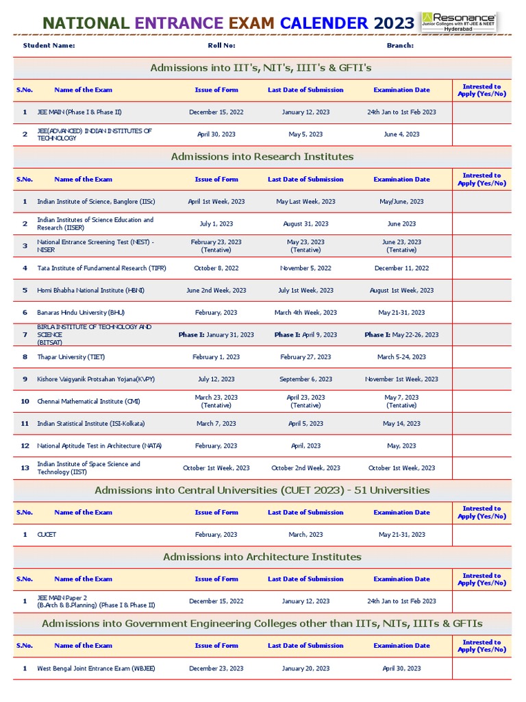 CET Exam Dates and Deadlines 2023 | PDF | Student Assessment And ...