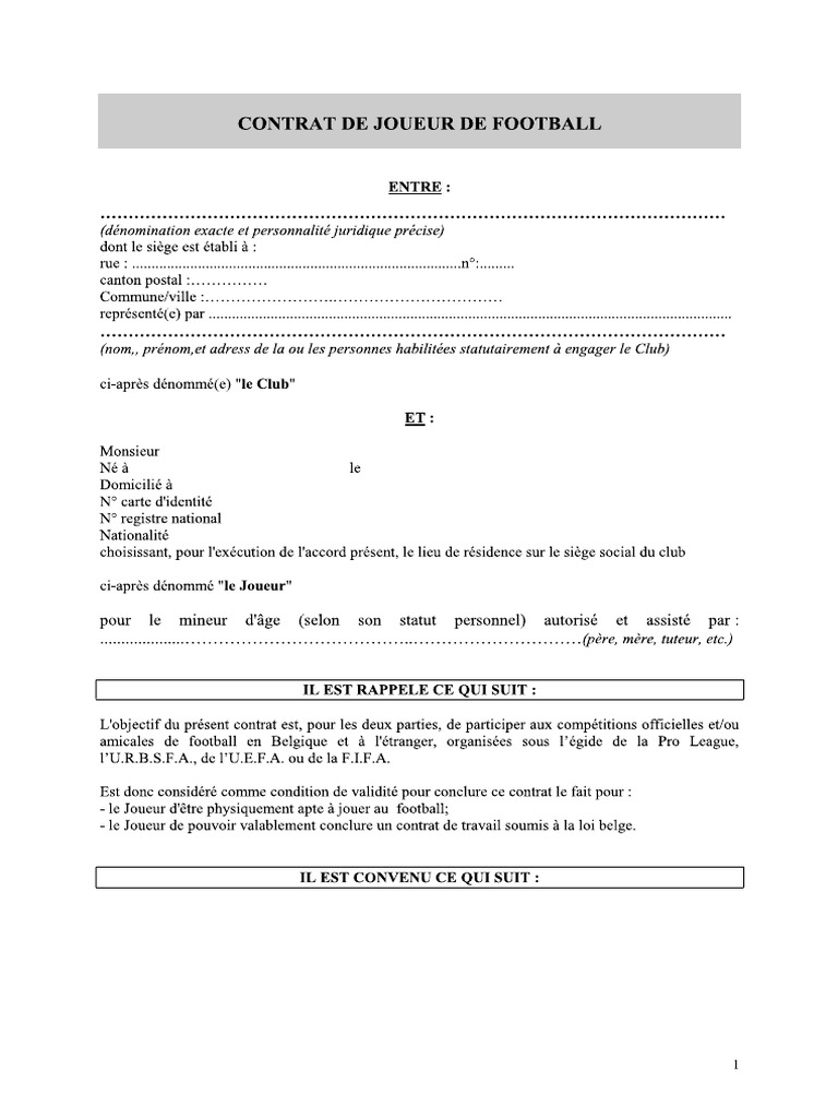 Contrat de Joueur de Football | PDF