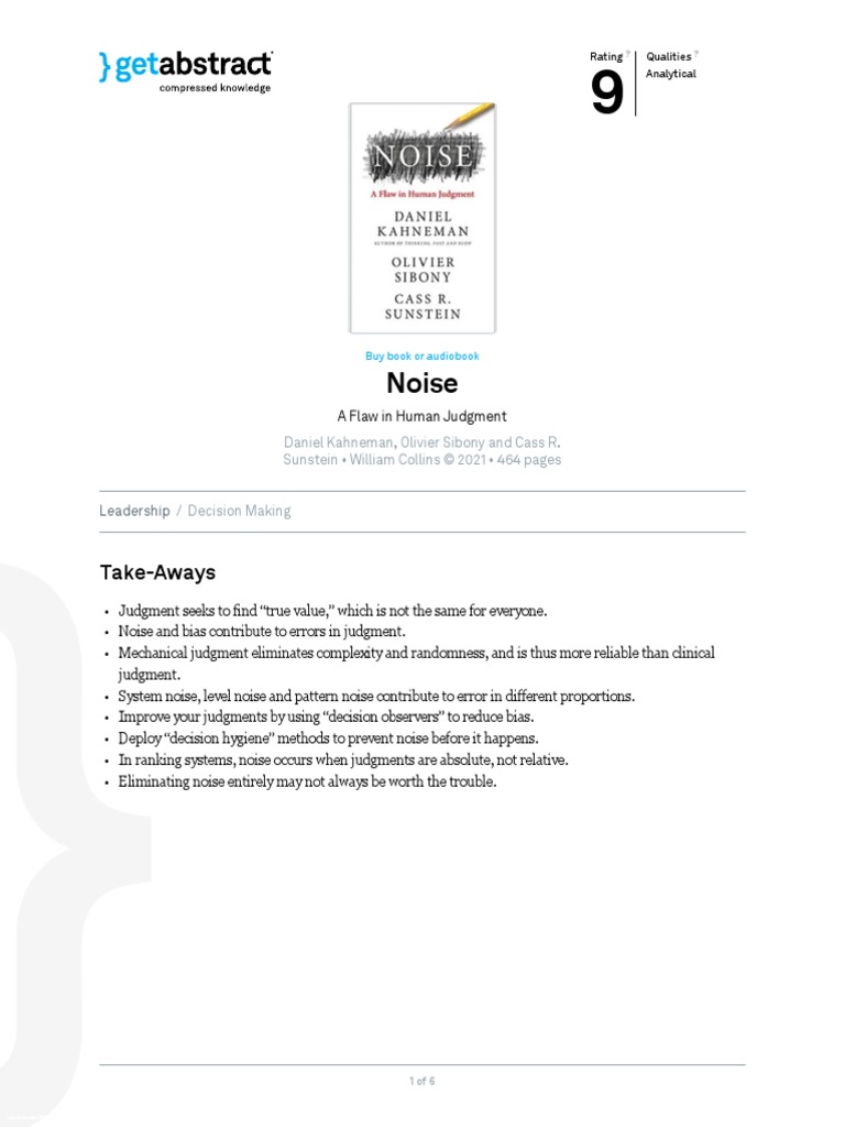 Noise A Flaw in Human Judgment Abstract | PDF | Intelligence (AI ...