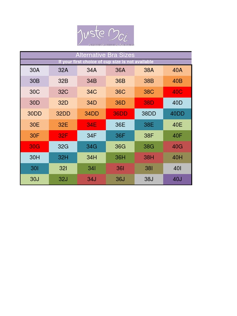Juste Moi Alternative Bra Sizing Chart | PDF