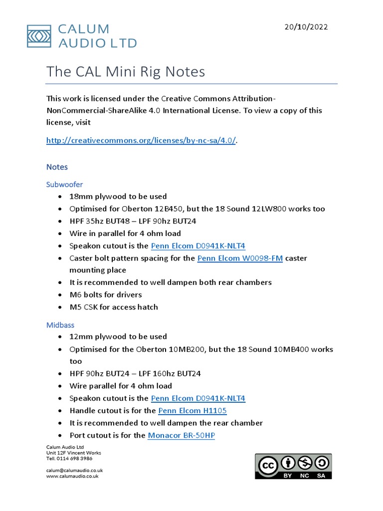 CAL Mini Rig BUILD NOTES | PDF