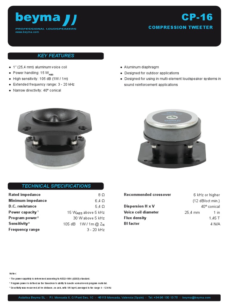 Beyma CP16 | PDF | Loudspeaker | Sound Technology