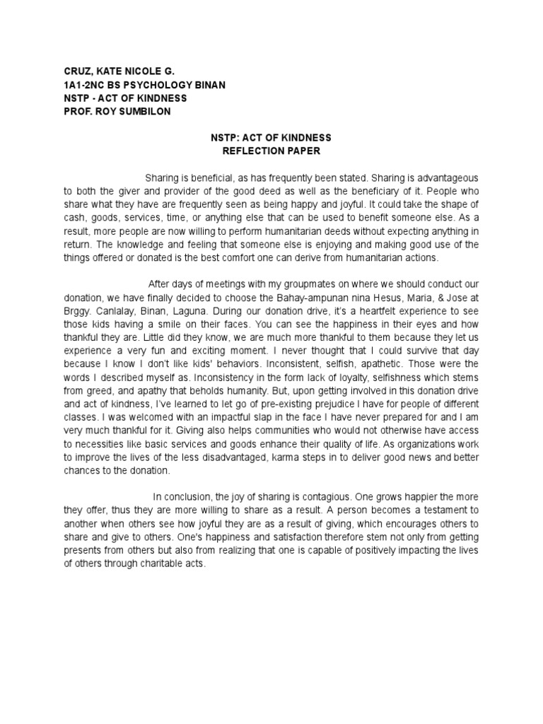 Cruz - NSTP - Reflection Paper | PDF | Cognitive Science ...