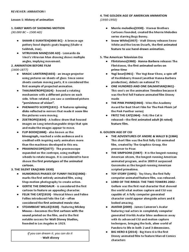 Animation 1 NCII Notes and Lesson Summary | PDF | Animation | Filmmaking
