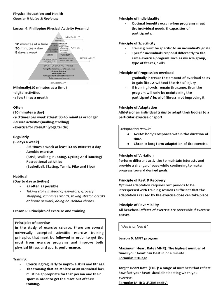 Physical Education and Health 1 Notes and Lesson Summary | PDF | Injury ...