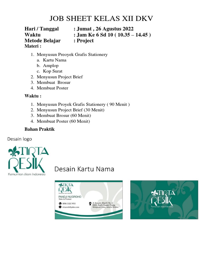 JOBSHEET KELAS XII DKV Stationery Dan Brosur Tanggal 26 Agt 2022 | PDF | Komputer