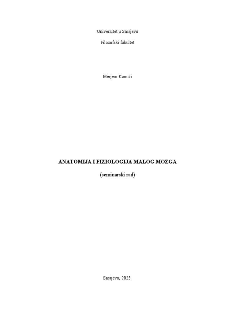 Anatomija I Fiziologija Malog Mozga, Seminarski Rad | PDF