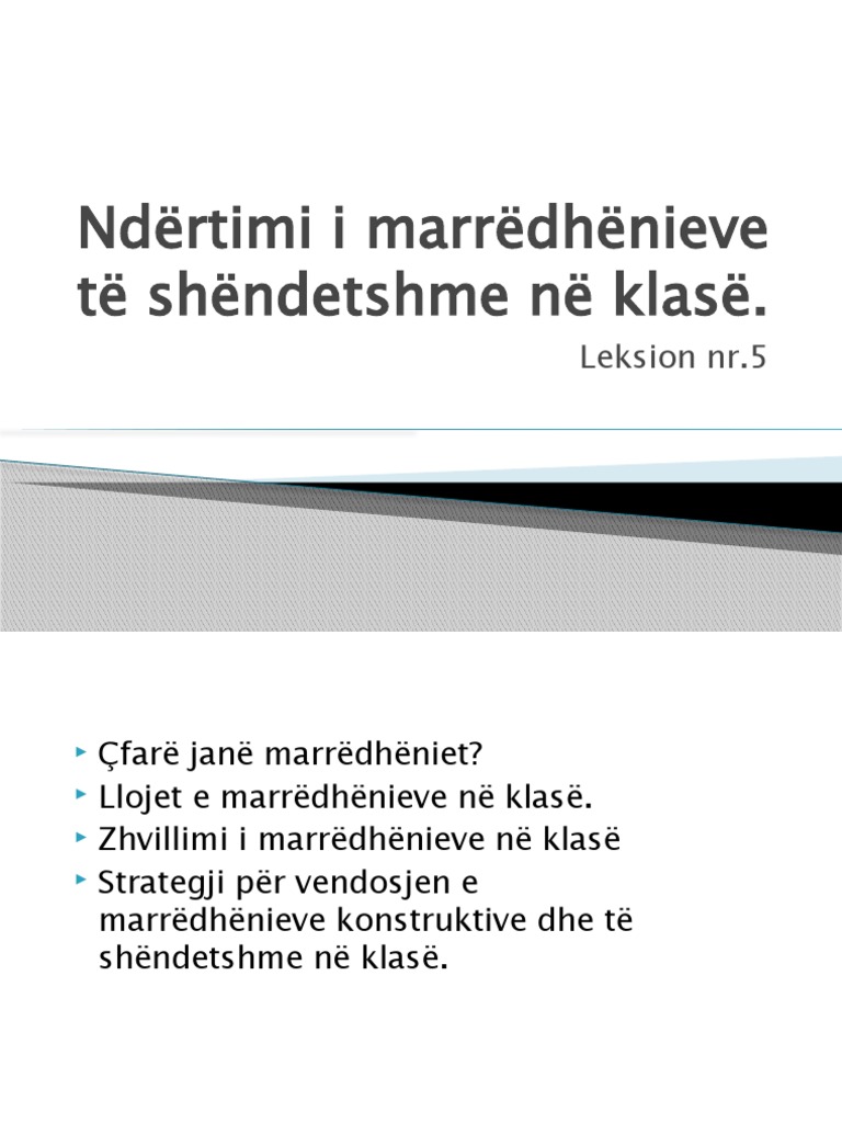 Leksion Nr.5 Ndertimi I Marredhenieve Te Shendetshme Ne Klase | PDF