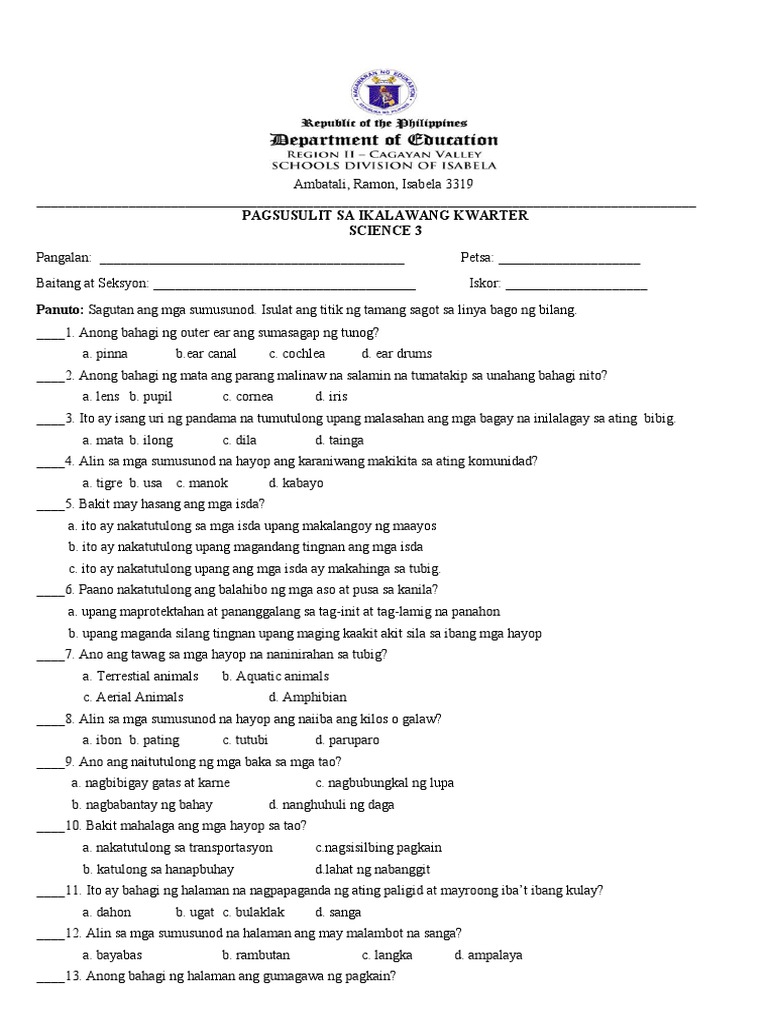 PT - Science 3-Q2 | PDF