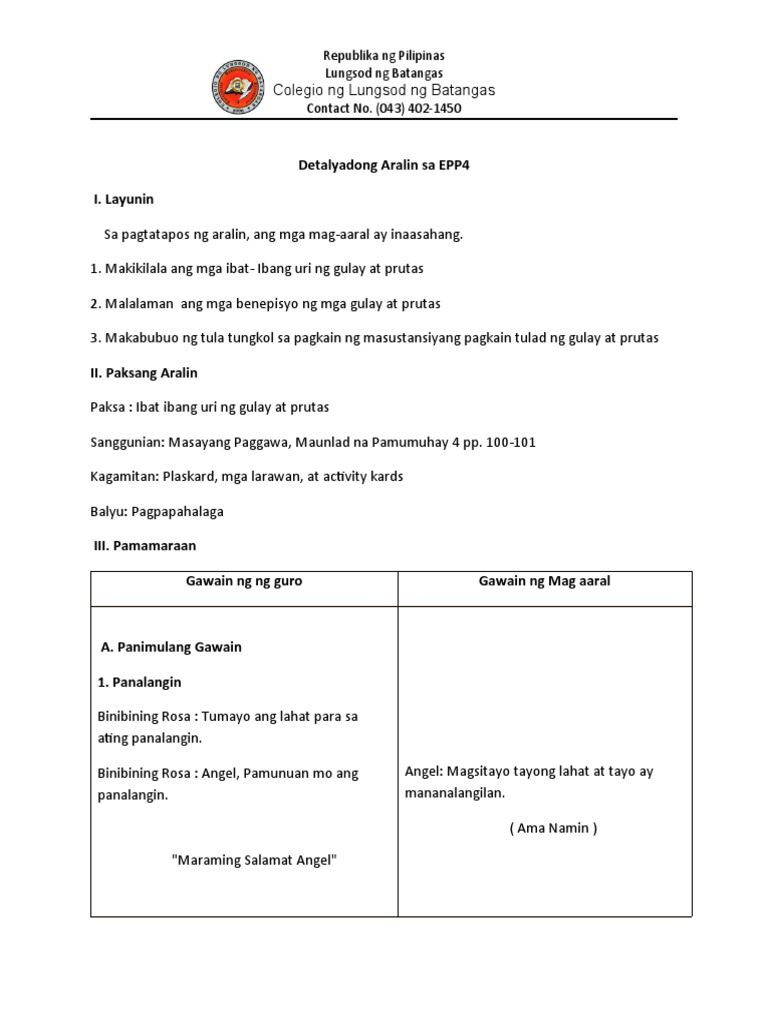 Lesson Plan in EPP | PDF