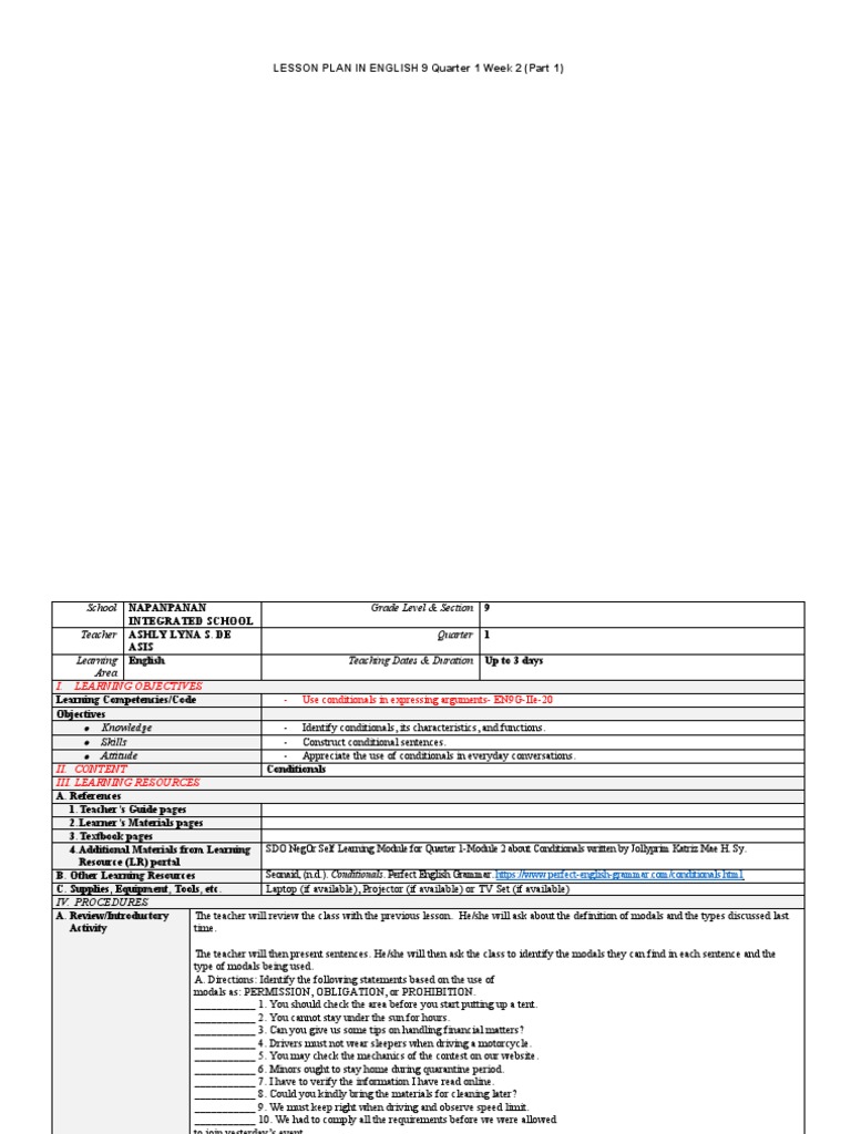 G9-Q1-Week2-Conditionals (Part 1) | PDF | Learning | Teachers