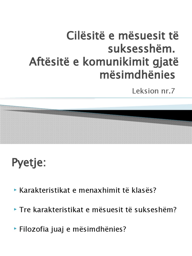 Leksion nr.7 Cilesite e Nje Mesuesi Te Suksesshem | PDF