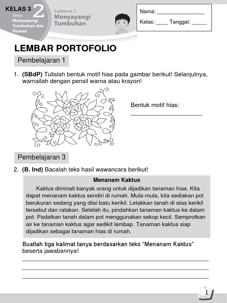 Lembar Portofolio Bupena 3a Tema 2 Sub 3 | PDF