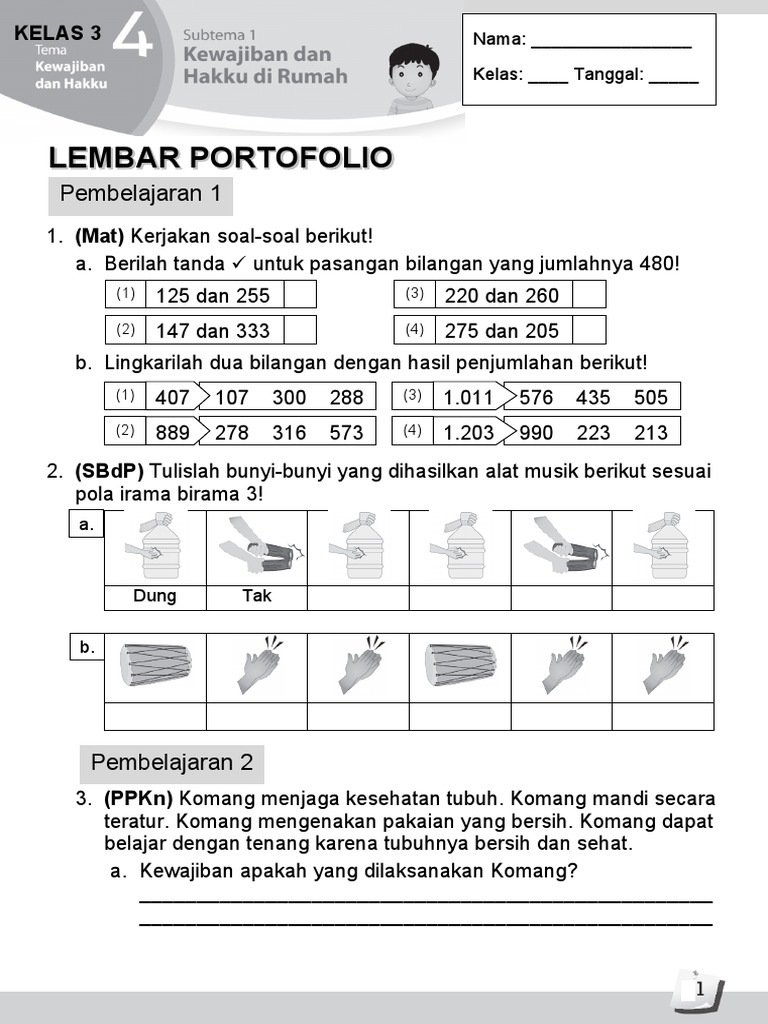 Lembar Portofolio Bupena 3b Tema 4 Sub 1 | PDF | Metode & Bahan Ajar
