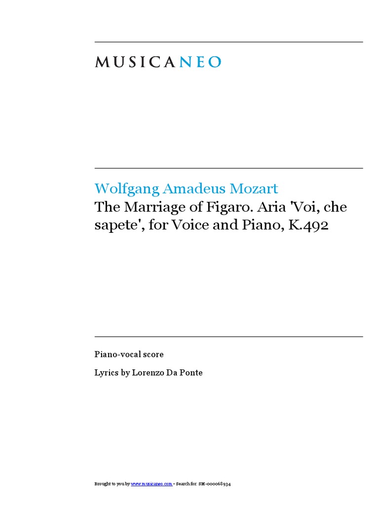 Wolfgang Amadeus Mozart: The Marriage of Figaro. Aria 'Voi, Che Sapete ...