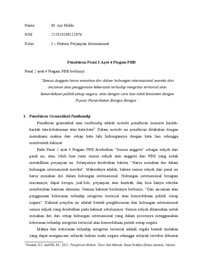 Penafsiran Pasal 2 Ayat 4 Piagam PBB | PDF | Politik | Ilmu Sosial