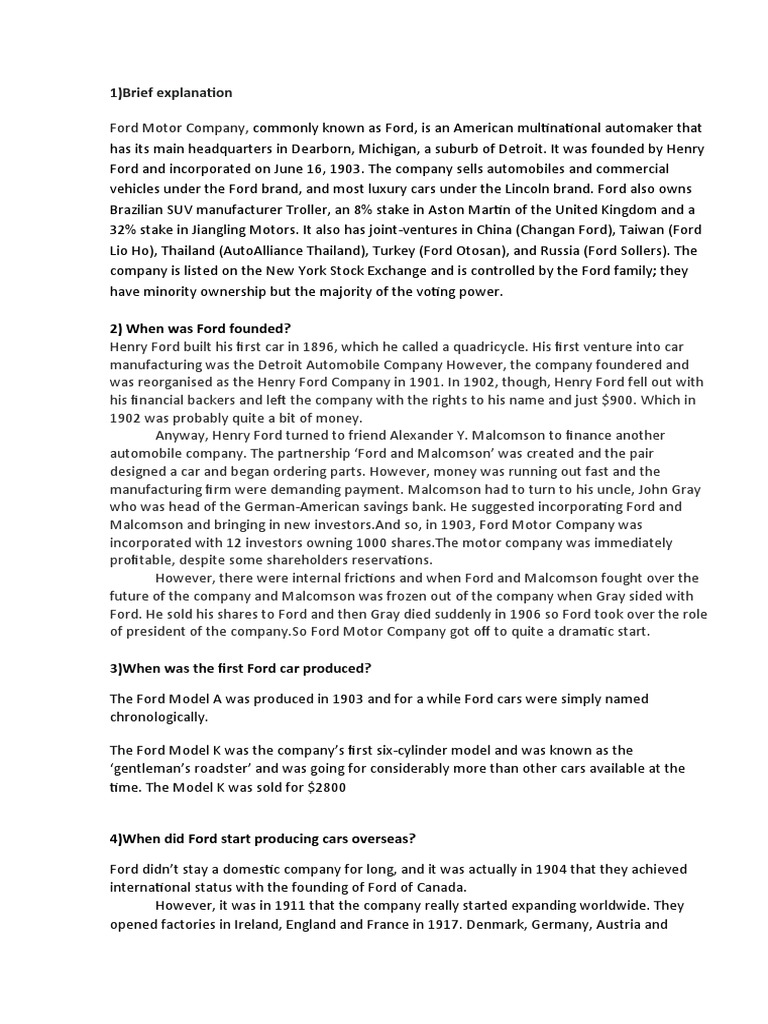 The History and Philosophy of Ford Motor Company: From Founding in 1903 ...