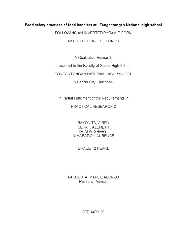 RESEARCH TITLE-WPS Office | PDF | Foodborne Illness | Cooking