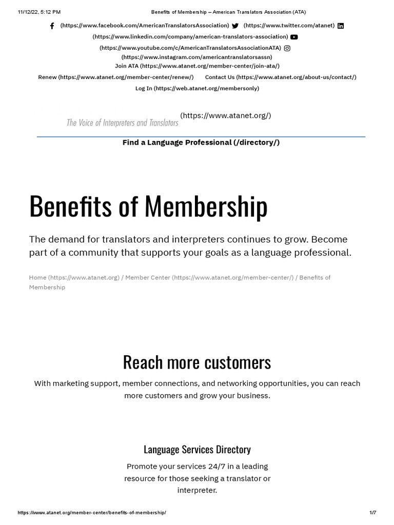 Benefits of Membership - American Translators Association (ATA) | PDF ...