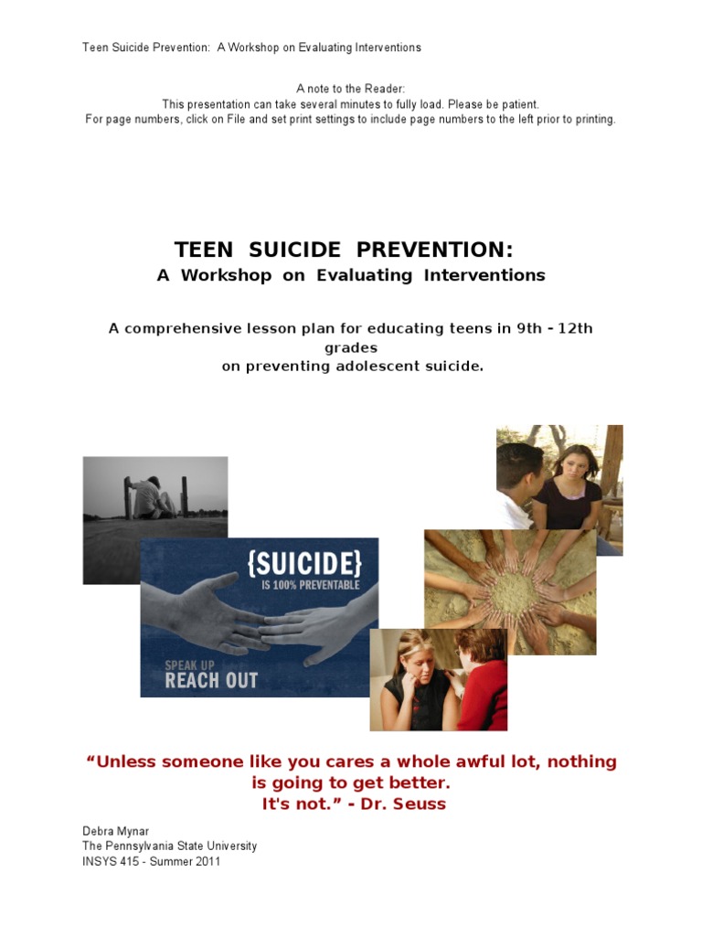 Teen Suicide Prevention: A Workshop On Intervention | PDF | Educational ...