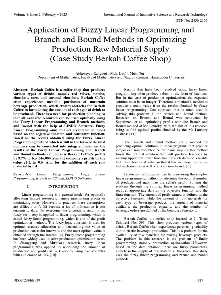Application of Fuzzy Linear Programming and Branch and Bound Methods in Optimizing Production ...