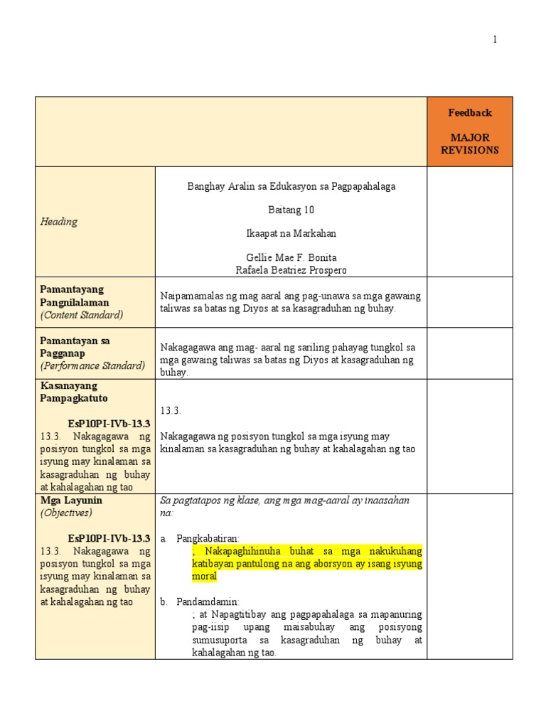 Feedback Major Revisions: Heading | PDF