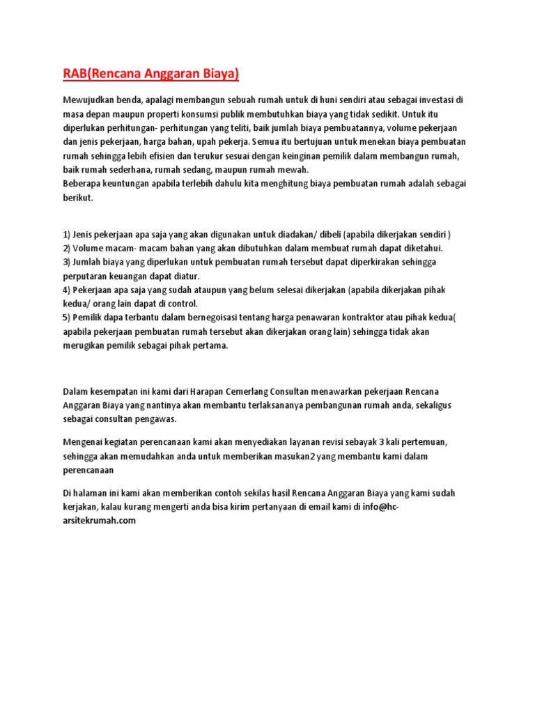 Contoh Rab Rumah Tinggal Pdf