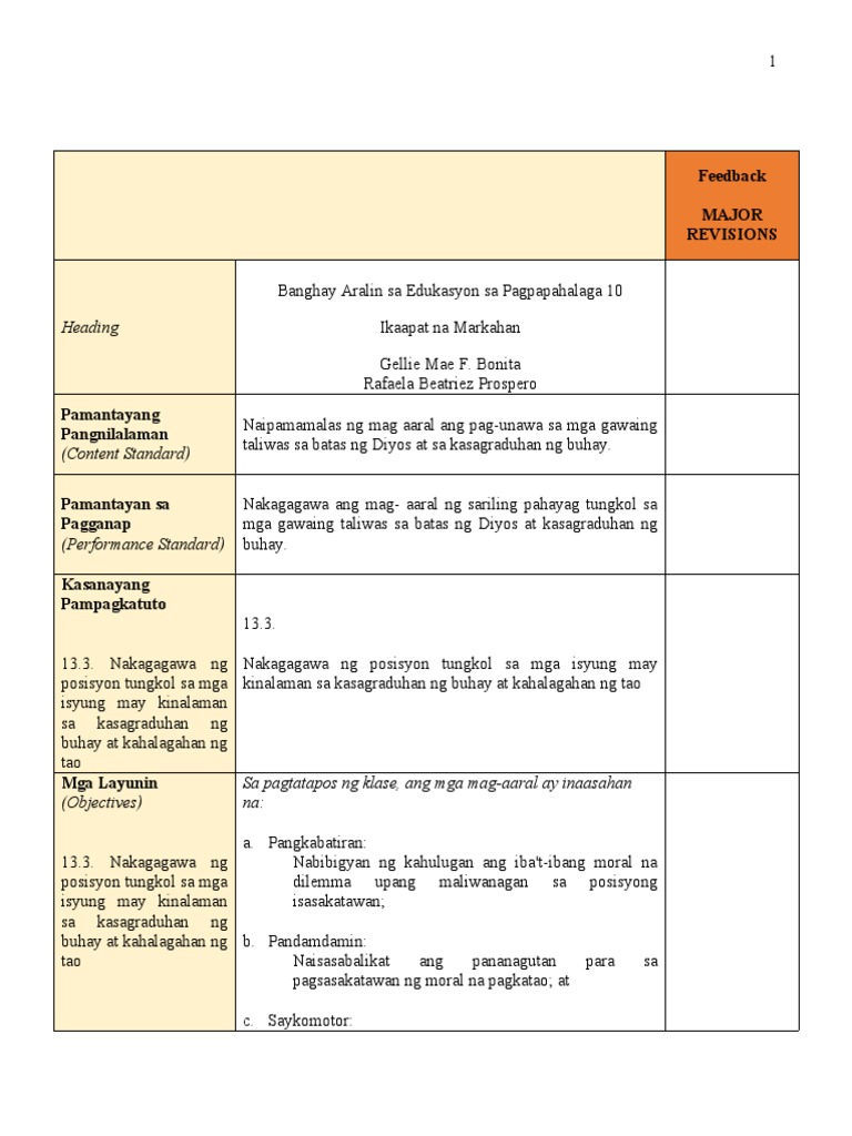 Feedback Major Revisions: Heading | PDF