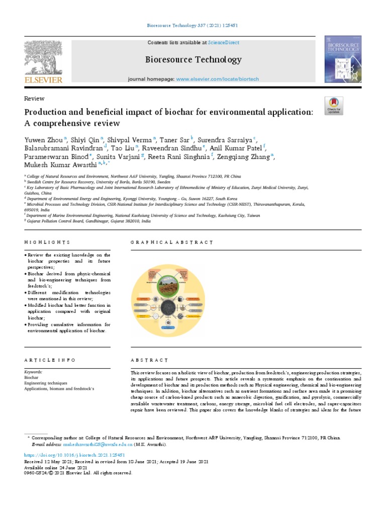 Bioresource Technology | PDF | Pyrolysis | Soil