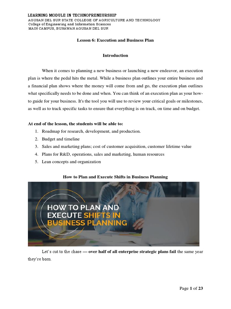 Lesson 6 - Execution and Business Plan | PDF | Strategic Management ...