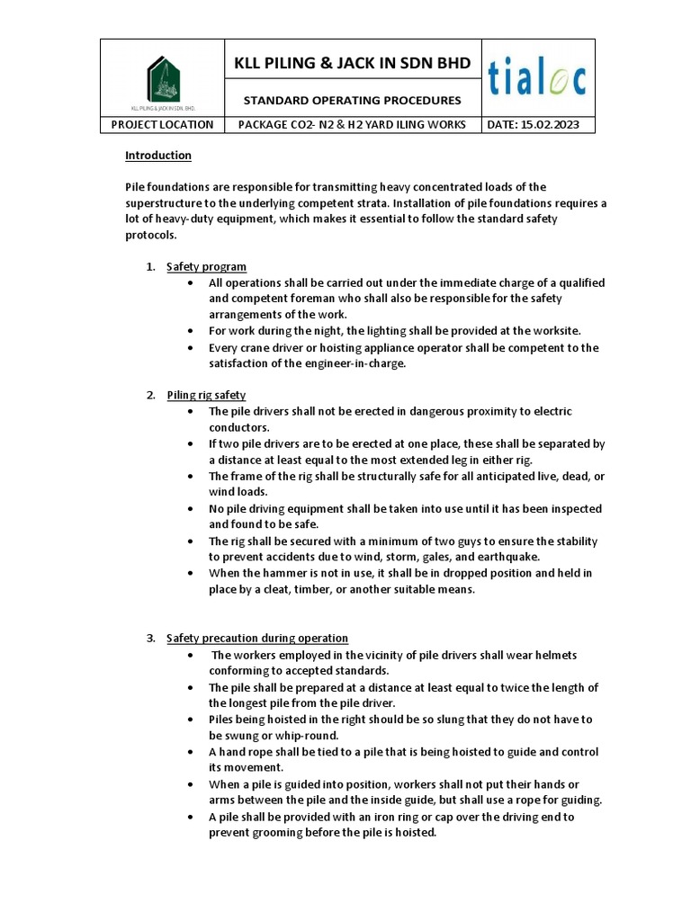 Sop Piling Work | PDF | Deep Foundation | Civil Engineering