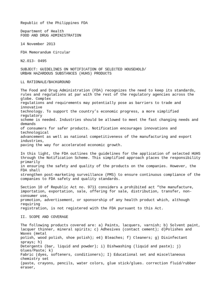 FDA Memorandum Circular No.2013 045 | PDF | Food And Drug ...