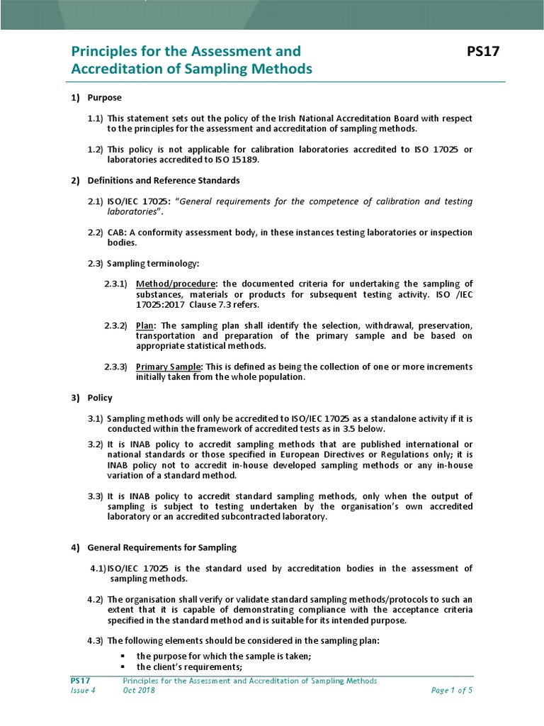 Principles For The Assessment and Accreditation of Sampling Methods | PDF | Sampling (Statistics ...