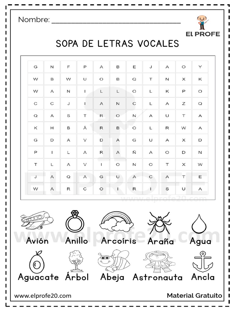 Sopa de Letras de Vocales para Niños | PDF | Libros para adolescentes