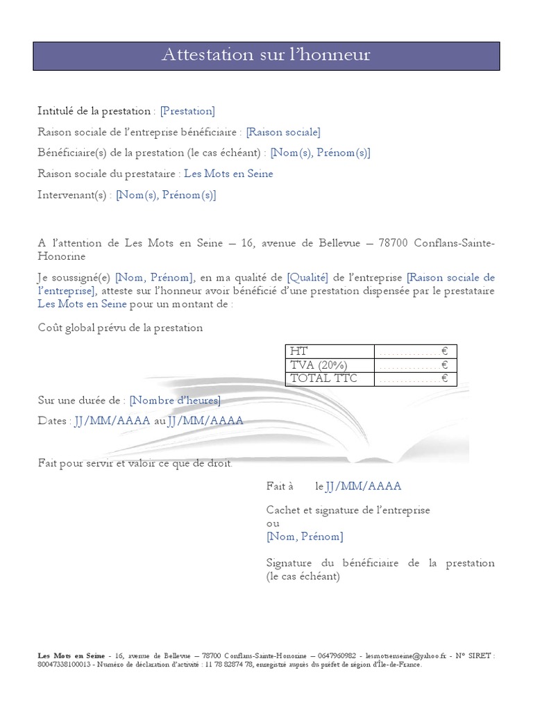 Attestation de References Clients Sur La Base Dun Modele 019203200 1904 ...