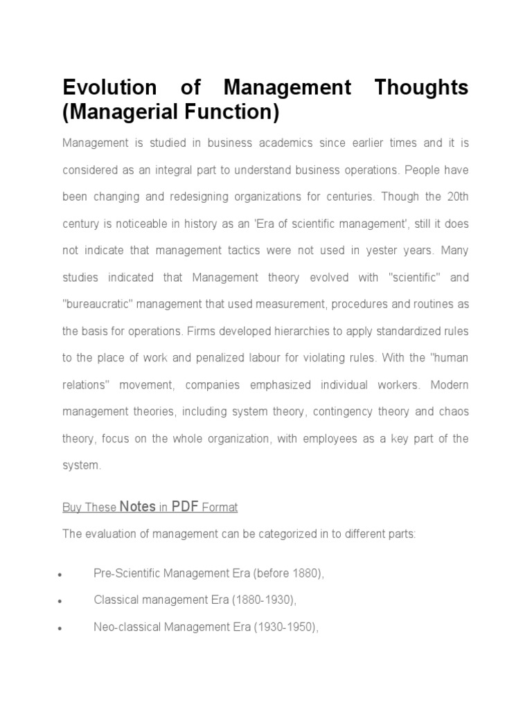 Evolution of Management Thoughts | PDF | Motivation | Motivational