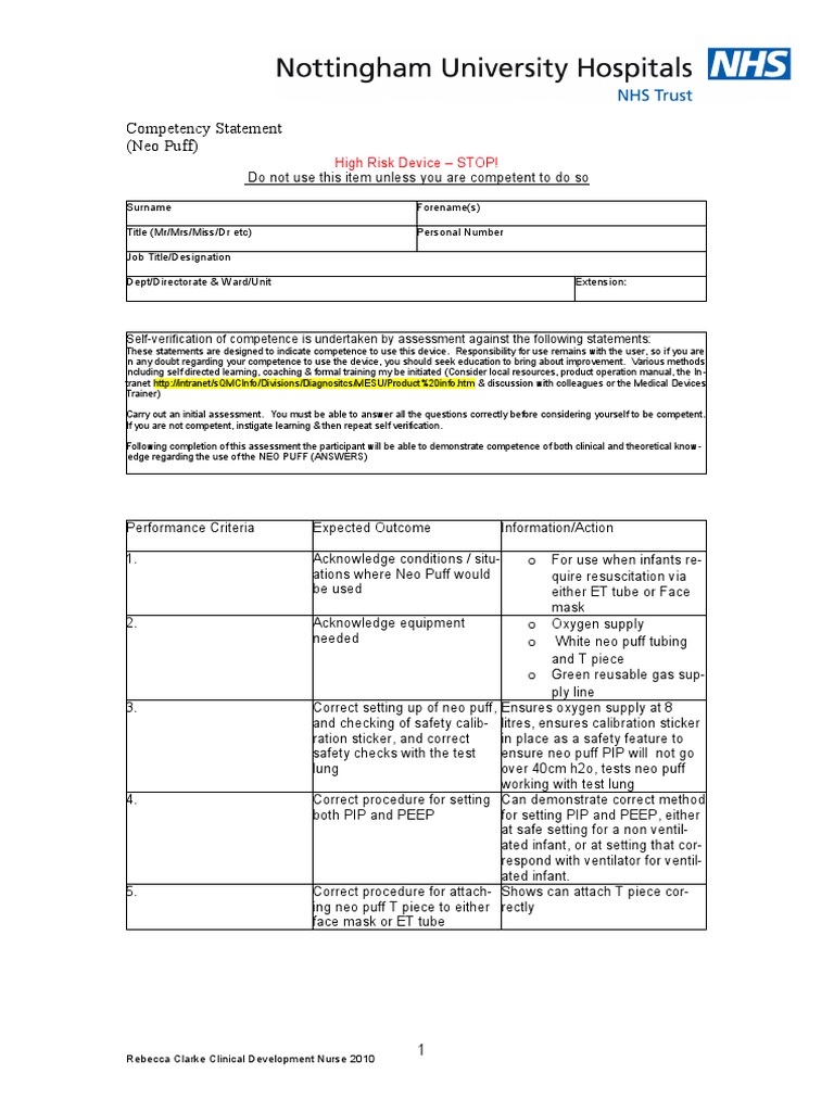Competency Statement NEO PUFF - ANSWERS-1 | PDF | Clinical Medicine ...