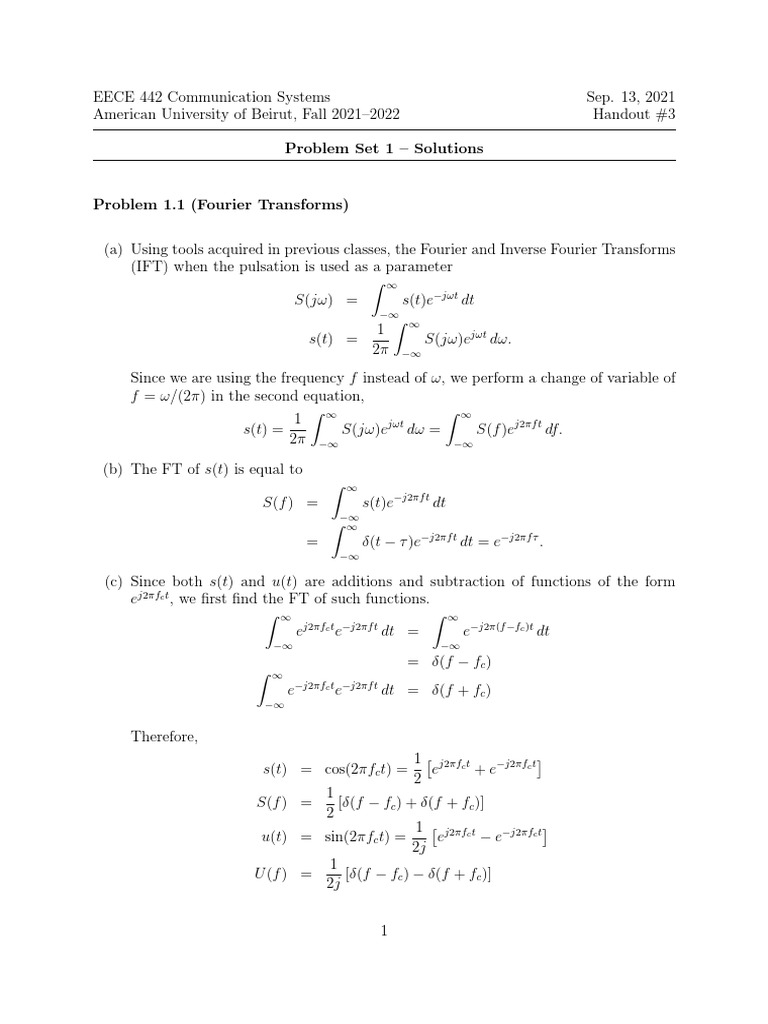 EECE 442 Communication Systems Problem Set 1 Solutions | PDF | Frequency Modulation | Sampling ...