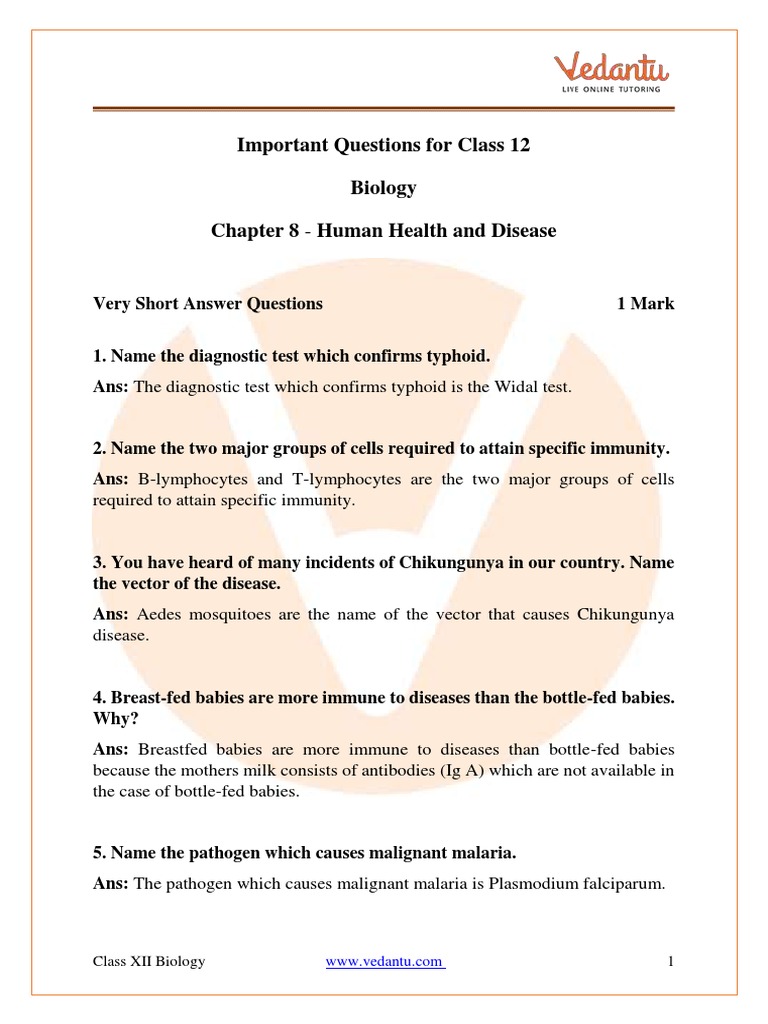 Important Questions For CBSE Class 12 Biology Chapter 8 | PDF | Immune ...