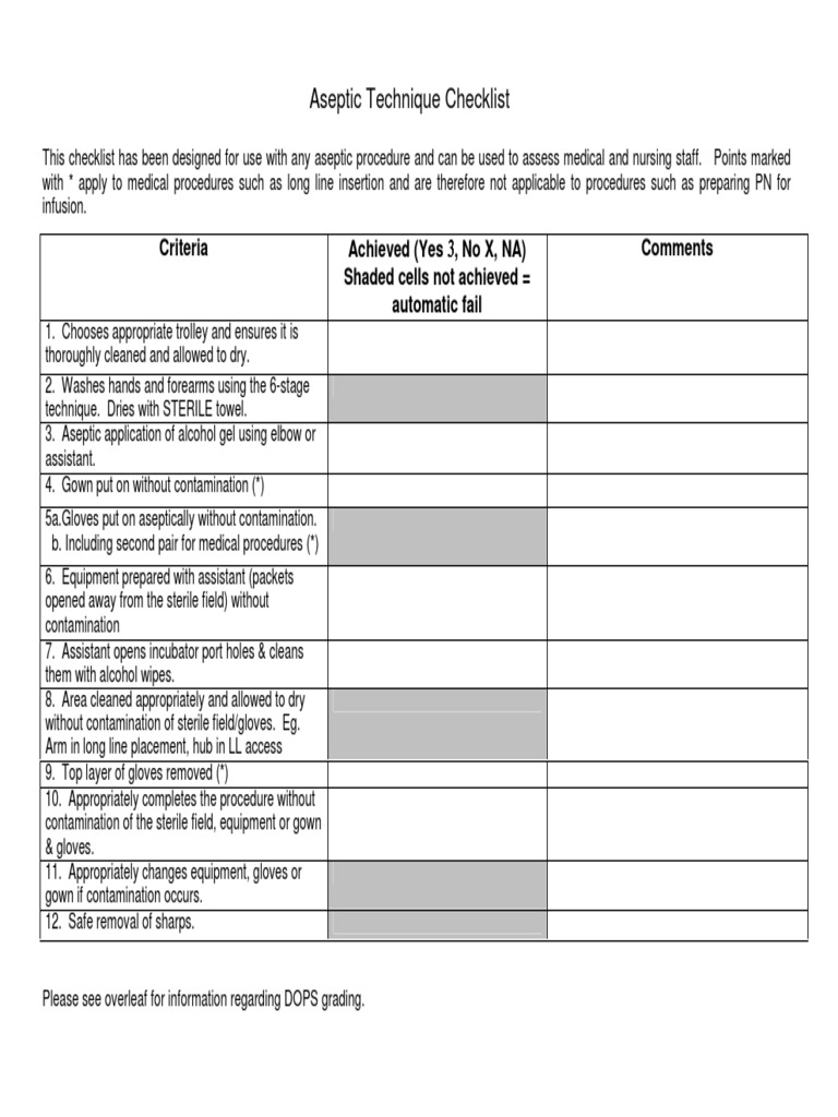 Aseptic Technique Checklist Comp | PDF | Public Health | Clinical Medicine Aseptic Technique Checklist Comp | PDF | Public Health | Clinical Medicine