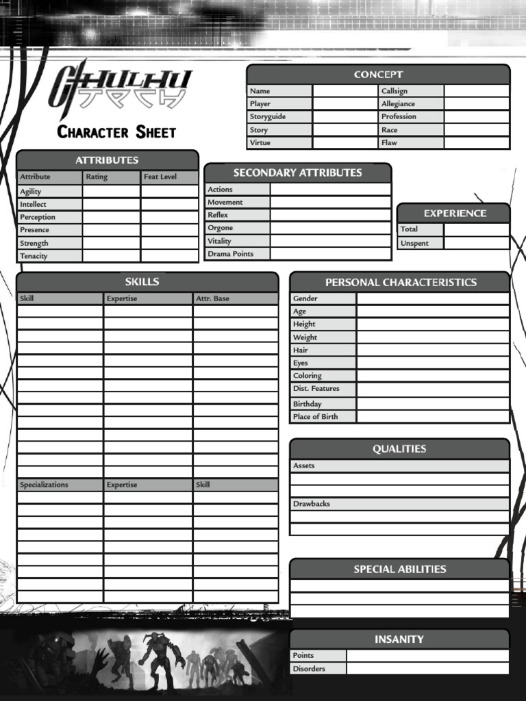 Cthulhutech Sheets BW | PDF