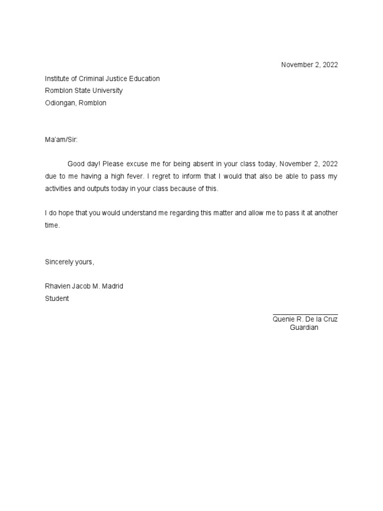 Excuse Letter | PDF