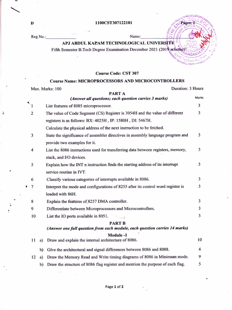CST307 Microprocessors and Microcontrollers, December 2021 | PDF