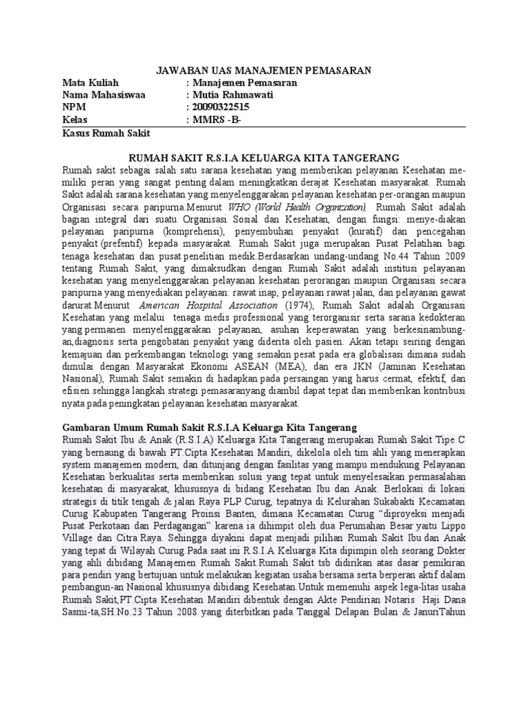 Jawaban Uas M Pemasaran | PDF | Bisnis | Pengembangan Diri