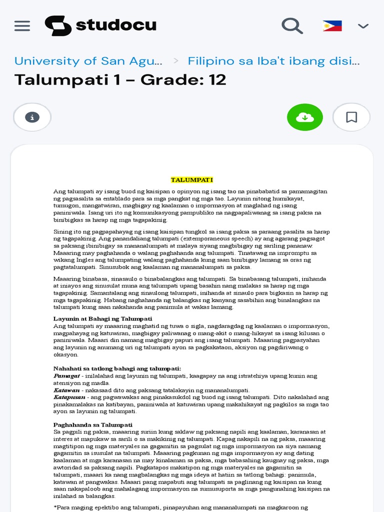 Talumpati 1 - Grade 12 - TALUMPATI Ang Talumpati | PDF