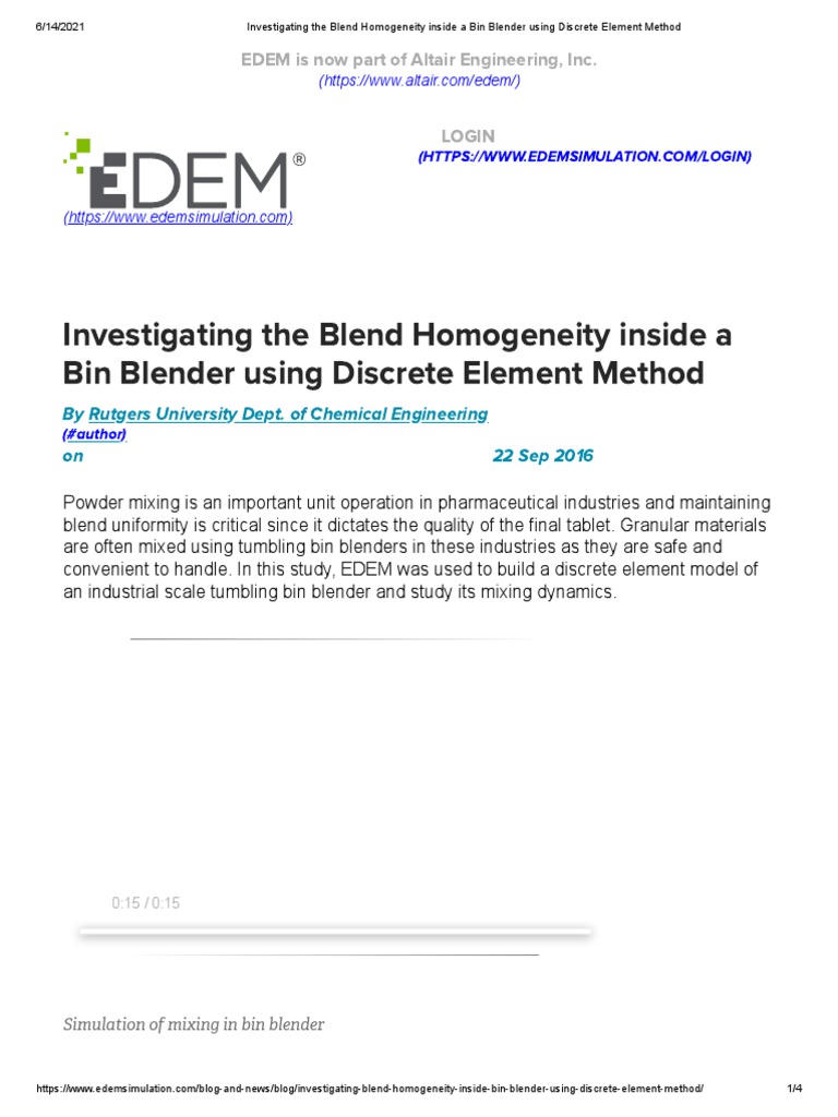 Investigating The Blend Homogeneity Inside A Bin Blender Using Discrete Element Method | PDF ...