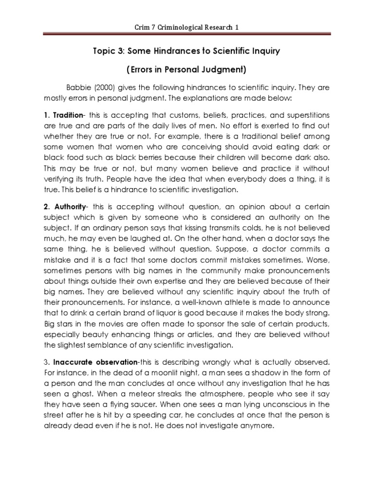 Hindrances To Scientific Inquiry | PDF | Scientific Method | Truth