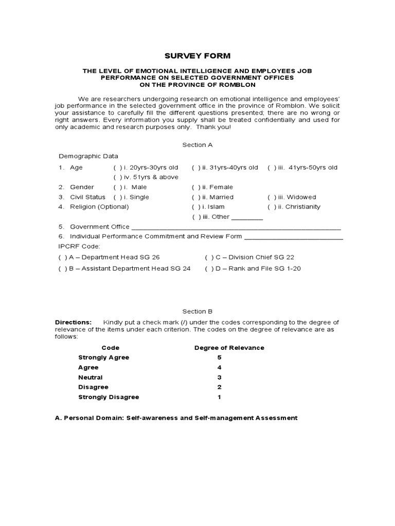 Survey Form Questionnaires | PDF | Emotions | Mental Health