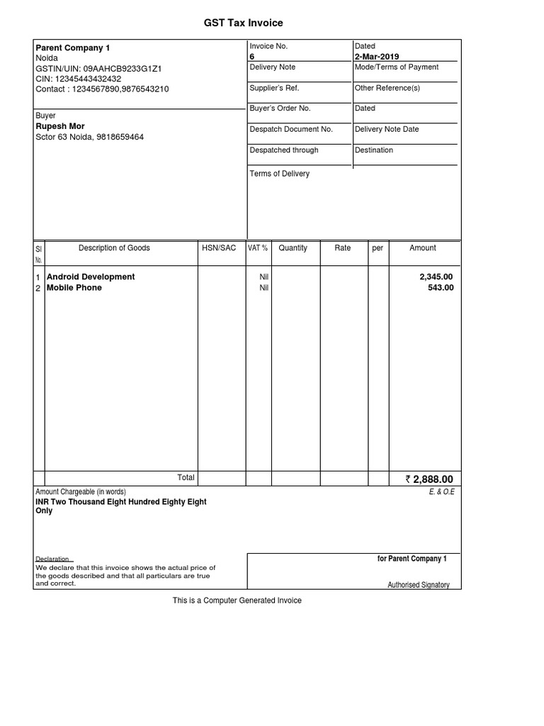 Sample Bill | PDF