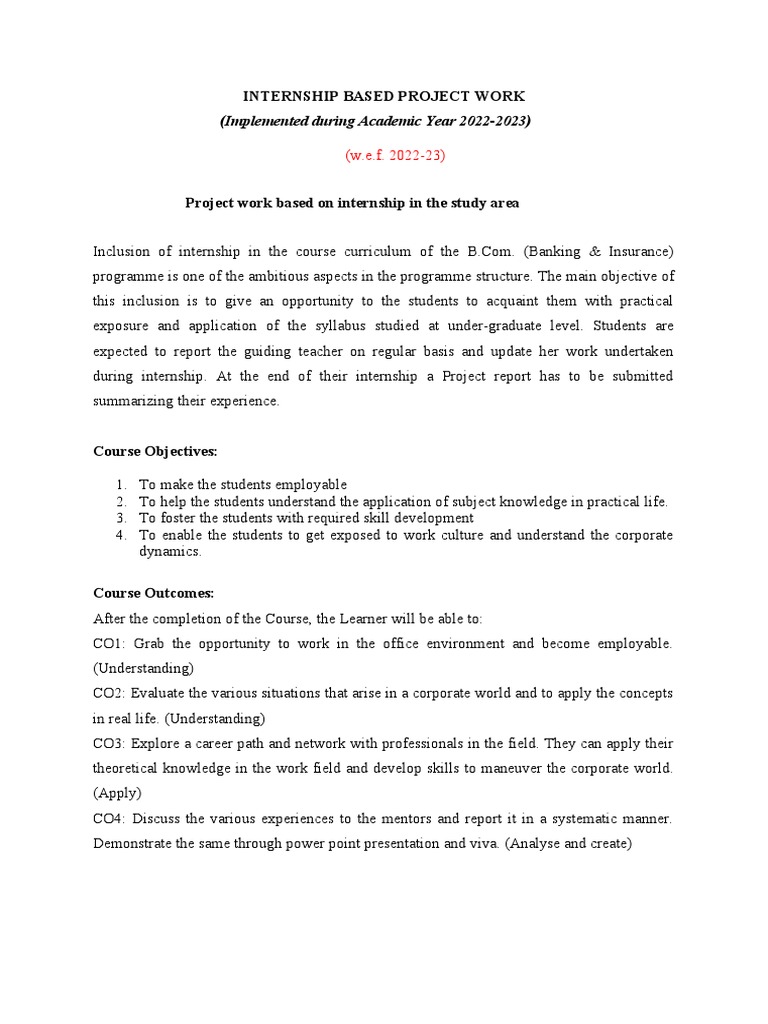 Internship Project Guidelines for B.Com. | PDF | Internship | Job Hunting
